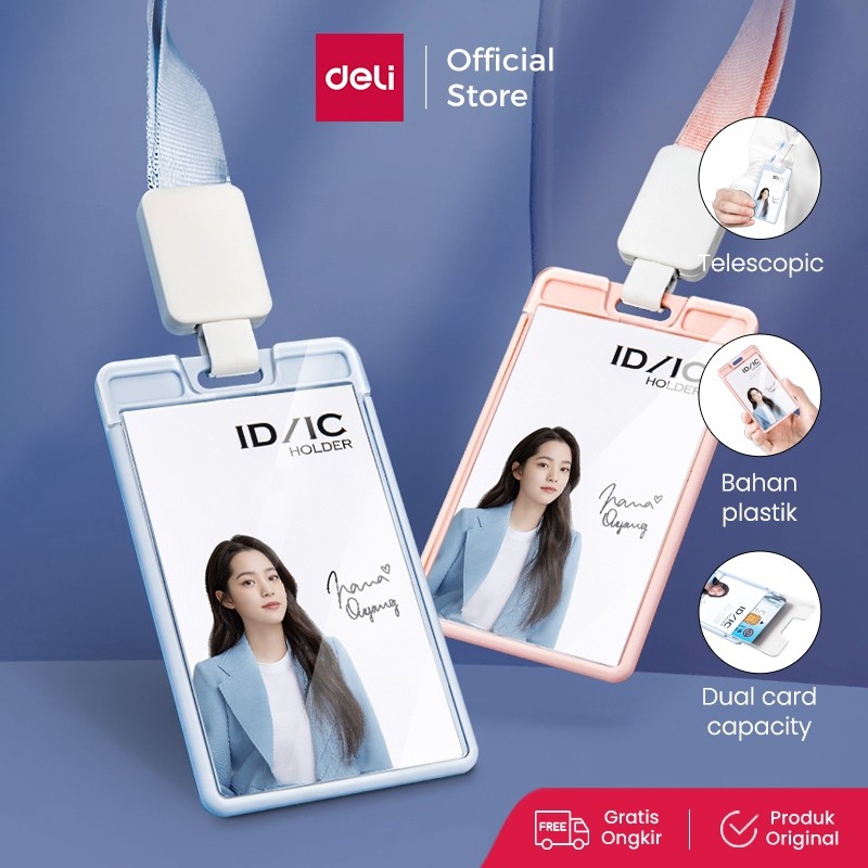 Jual Deli ID/IC Card Nametag Vertikal Pink/Biru Tali Penggantung ...