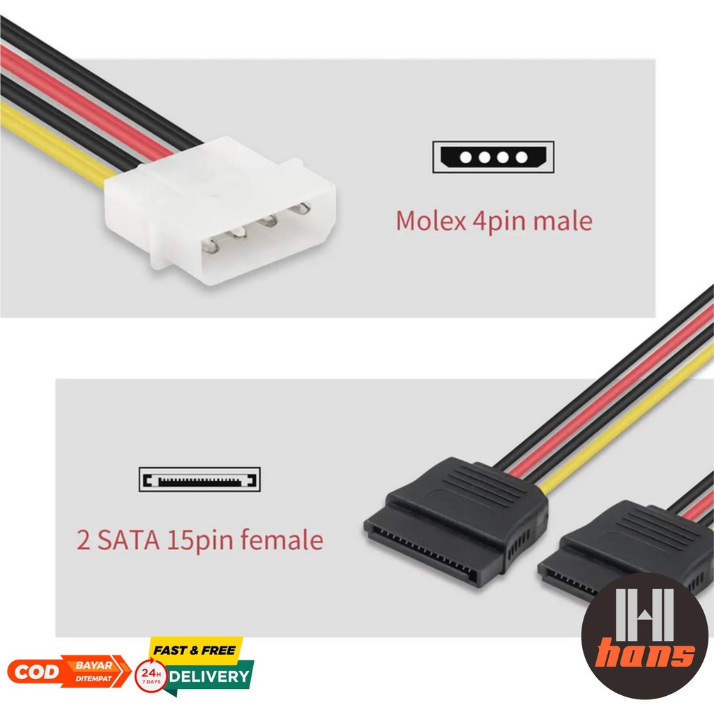 Jual Kabel CPU Power SATA Molex to Sata Power Cable Hard Disk SSD DVD ...