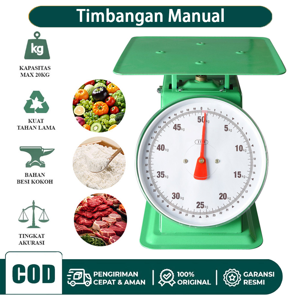 Jual Timbangan Manual Jarum 20kg-30kg-50kg Spring Dial Scale Besi Plat Datar Rata Meja Hijau ...