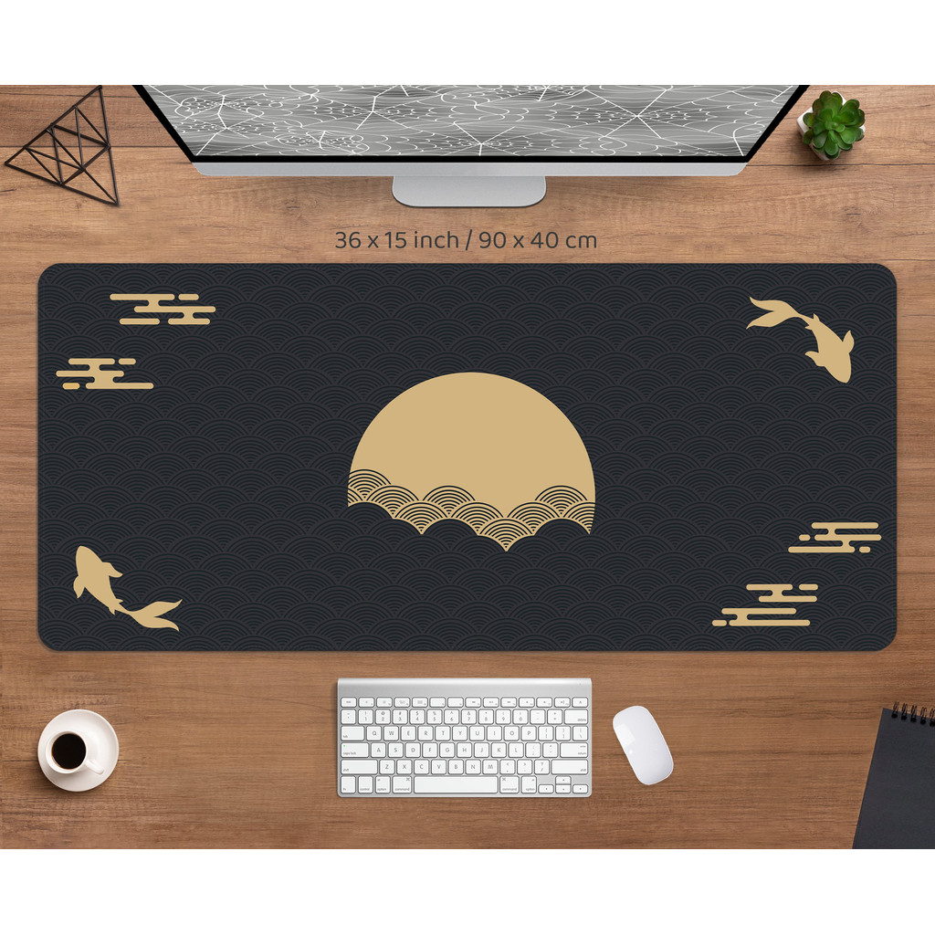 Jual Japanese Desk Mat Black & Gold Mousepad Koi Fish Sun Cloud Japan ...