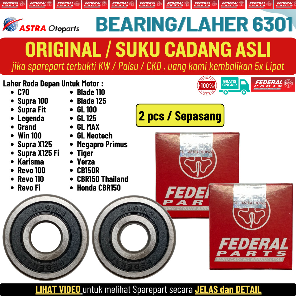 Jual Laher Bearing Roda Depan 6301 Honda C70 Supra Fit Supra X 125 ...