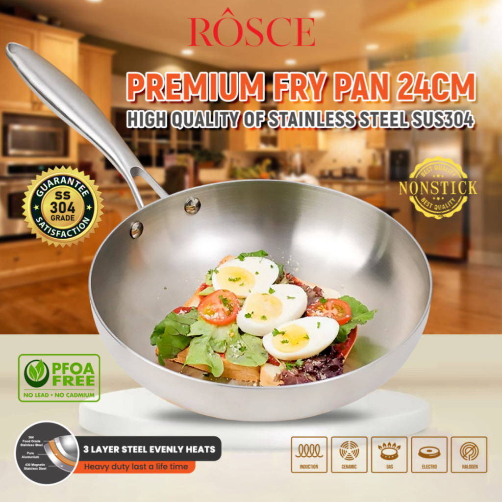 Jual GOHAPPY FRY PAN SUS304 stainless steel Wajan Frypan baja ROSCE PANCI | Shopee Indonesia