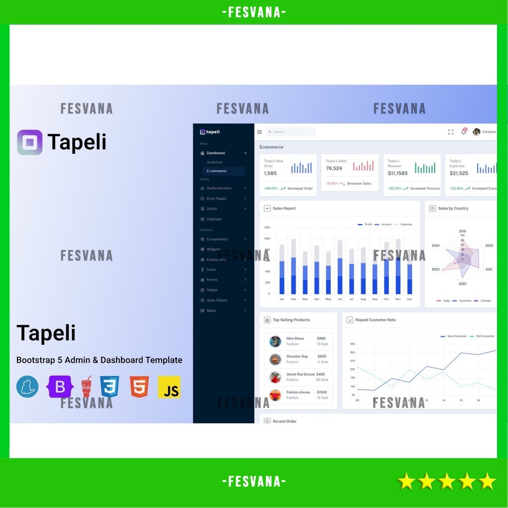 Jual WEB TEMPLATE TAPELI - RESPONSIVE BOOTSTRAP 5 ADMIN UI KIT D2328 FESVANA | Shopee Indonesia
