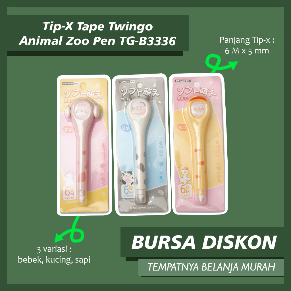 Jual Tip-X Tape Twingo Animal Zoo Pen TG-B3336 Correction Tape Roll ...