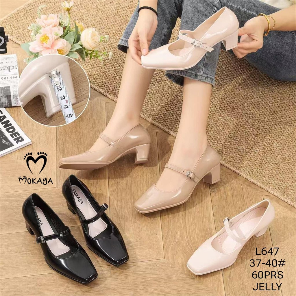 Jual Sepatu Slop Jelly Wanita Hak Tinggi Glossy Tali Depan Formal ...
