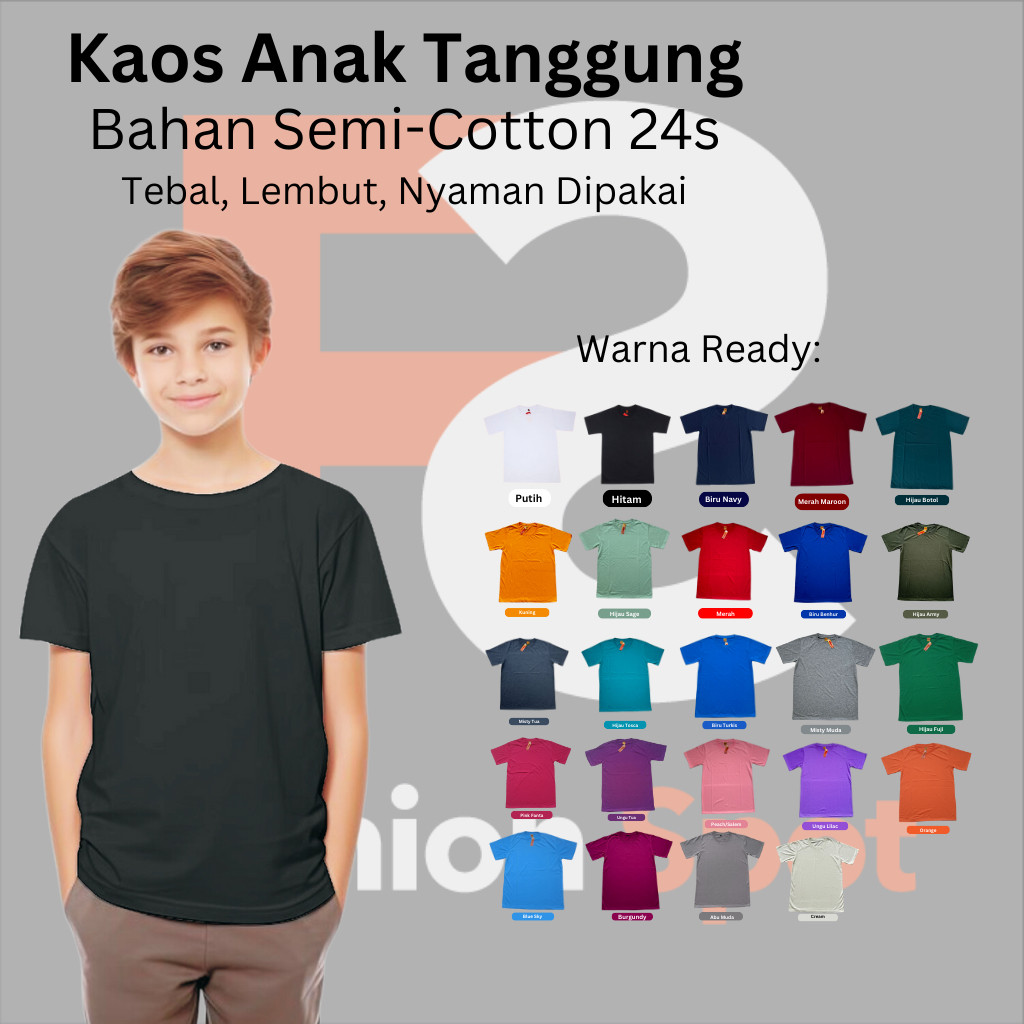 Jual Baju Anak Murah [Tebal] Kaos Polos Anak Laki Laki/Anak Perempuan Umur 5-15 Tahun Bahan Semi ...