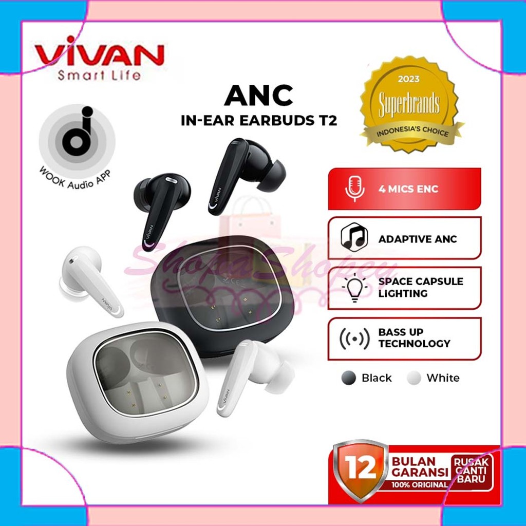 Jual VIVAN Space T2 TWS Earbuds ANC ENC 42H Playtime 10MM Bass Driver ...
