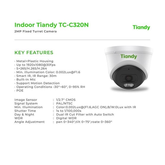 Jual CCTV IP Camera Tiandy TC-C320N 2MP 2.8mm Audio PoE | Shopee Indonesia