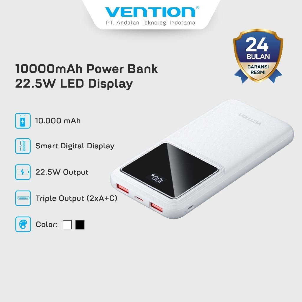 Jual Vention Powerbank 10000Mah 22.5W LED Display Charge up to 3 ...