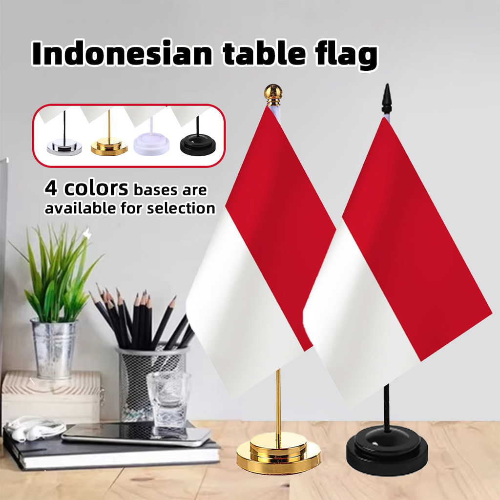 Jual (1set) Tiang Bendera Meja Metal Bendera Merah Set Bendera Negara ...