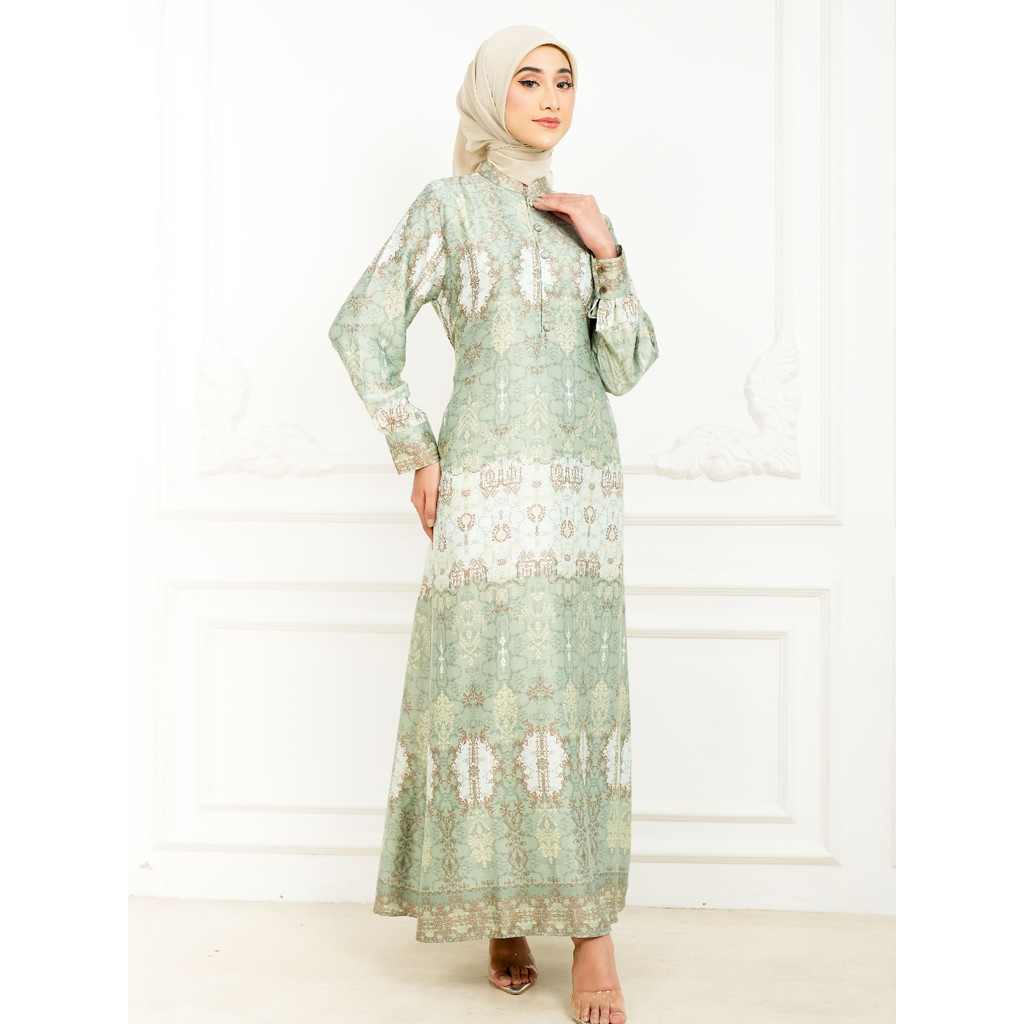 Jual Batik Adyatma Wanita Arunika Sage Green Gamis Dress | Shopee Indonesia