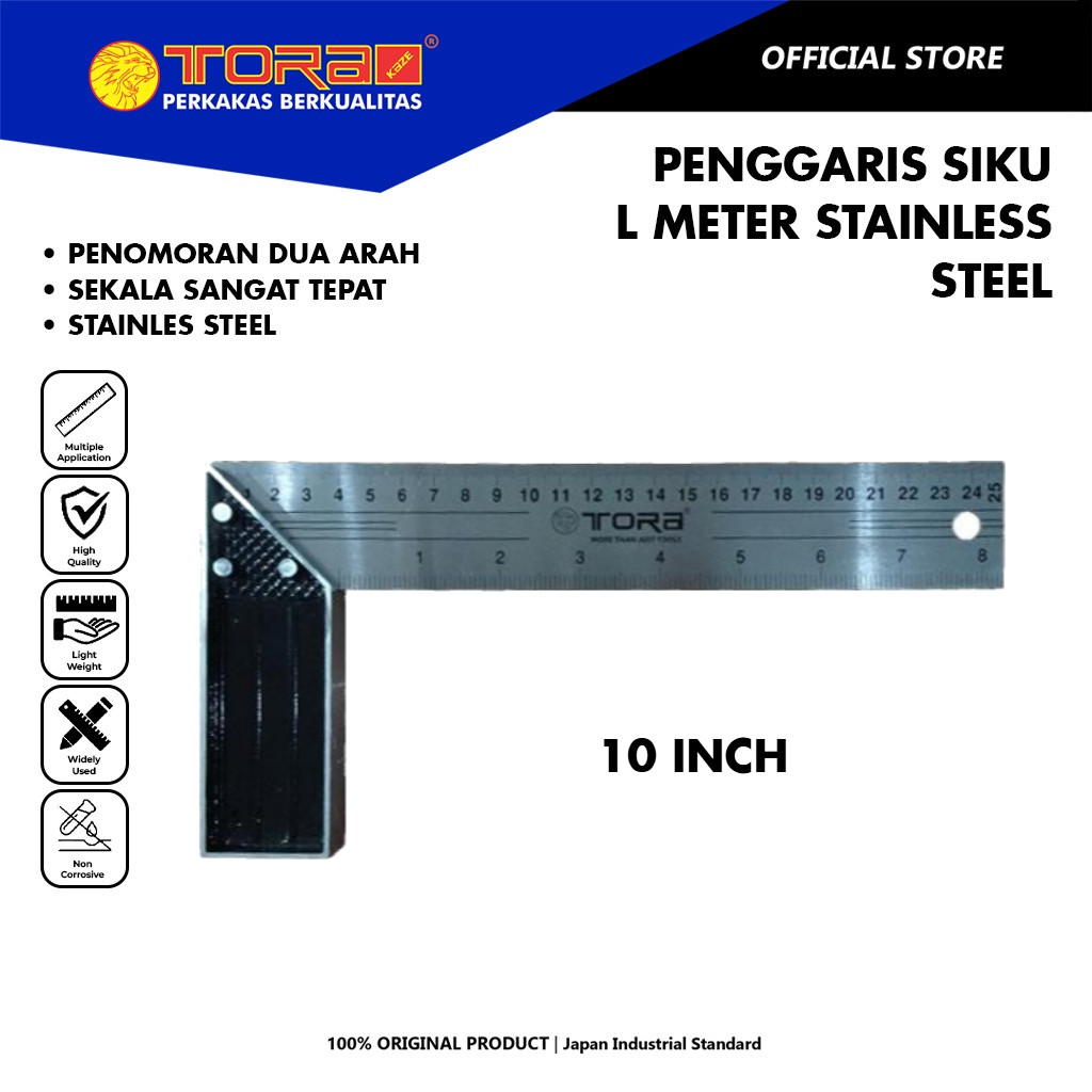 Jual TORA Penggaris Siku L Meter 10 Inch Stainless Steel - Angle Ruler ...