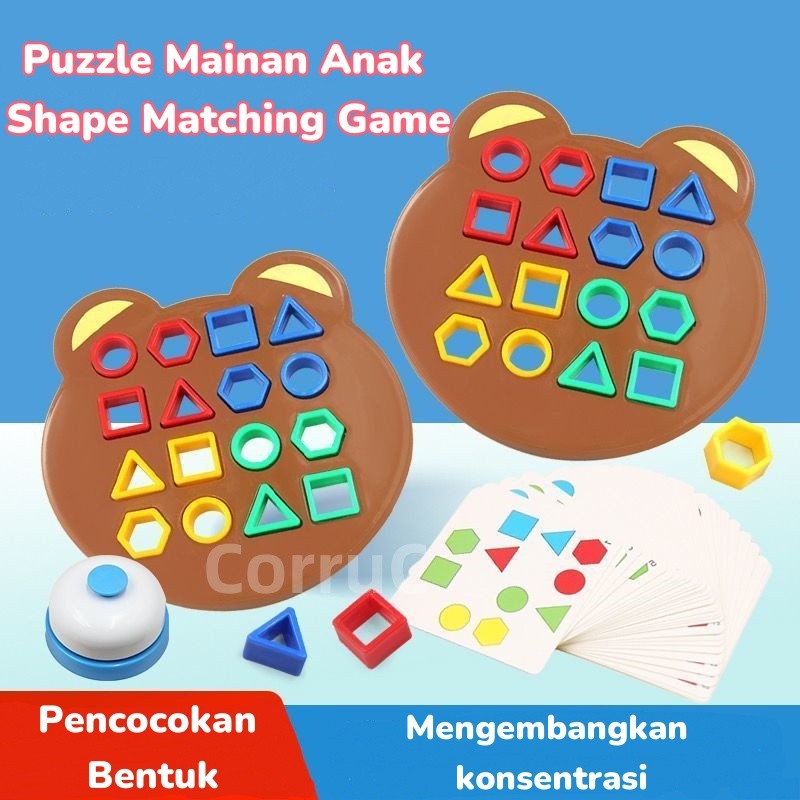 Jual Mainan Montessori Anak Beruang Puzzle 3D Geometri Shape Matching ...