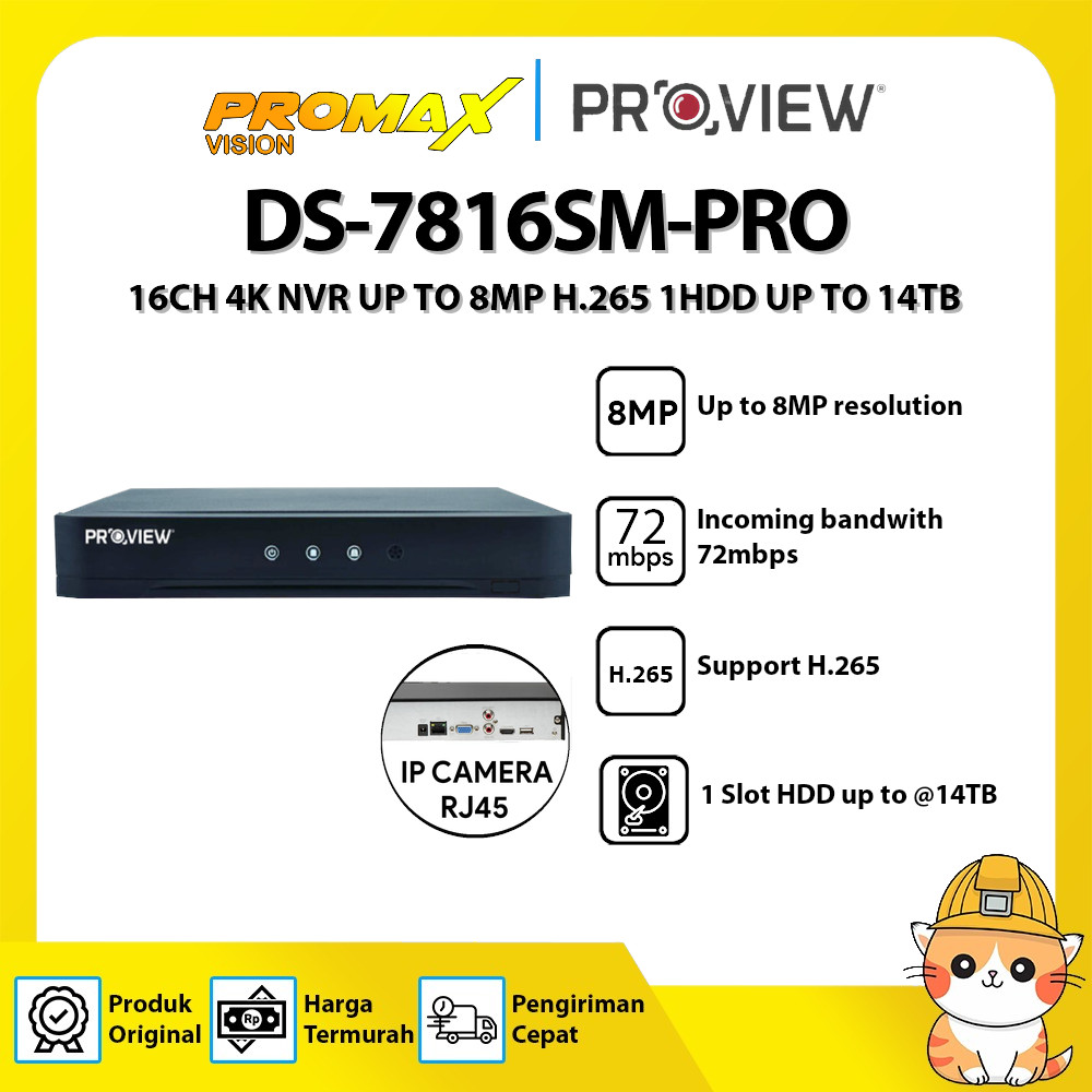Jual PROVIEW DS-7816SM-PRO 16CH 4K NVR UP TO 8MP H.265 1HDD UP TO 14TB ...