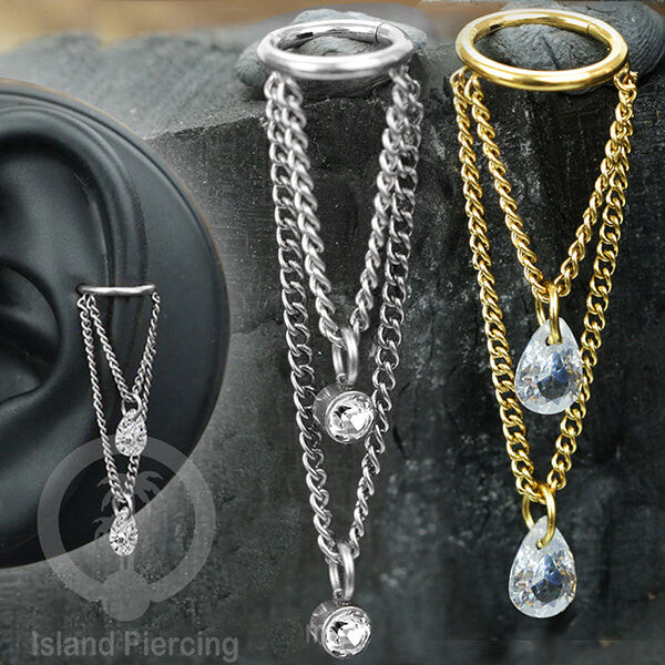 Jual Anting Helix dan Conch Piercing dengan rantai dan kristal zirconia ...