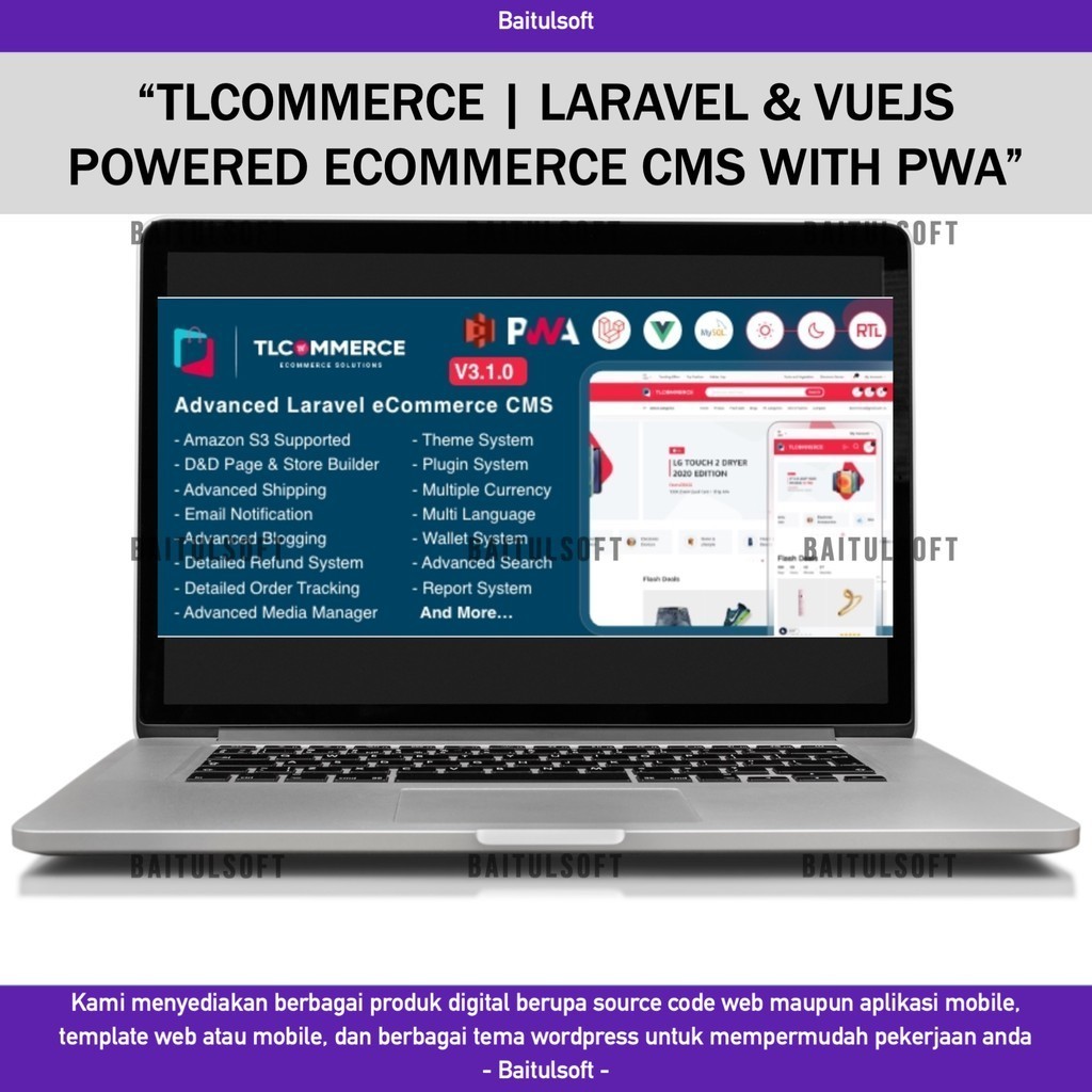 Jual Source Code Aplikasi Web Tlcommerce Laravel And Vuejs Powered Ecommerce Cms With Pwa D257