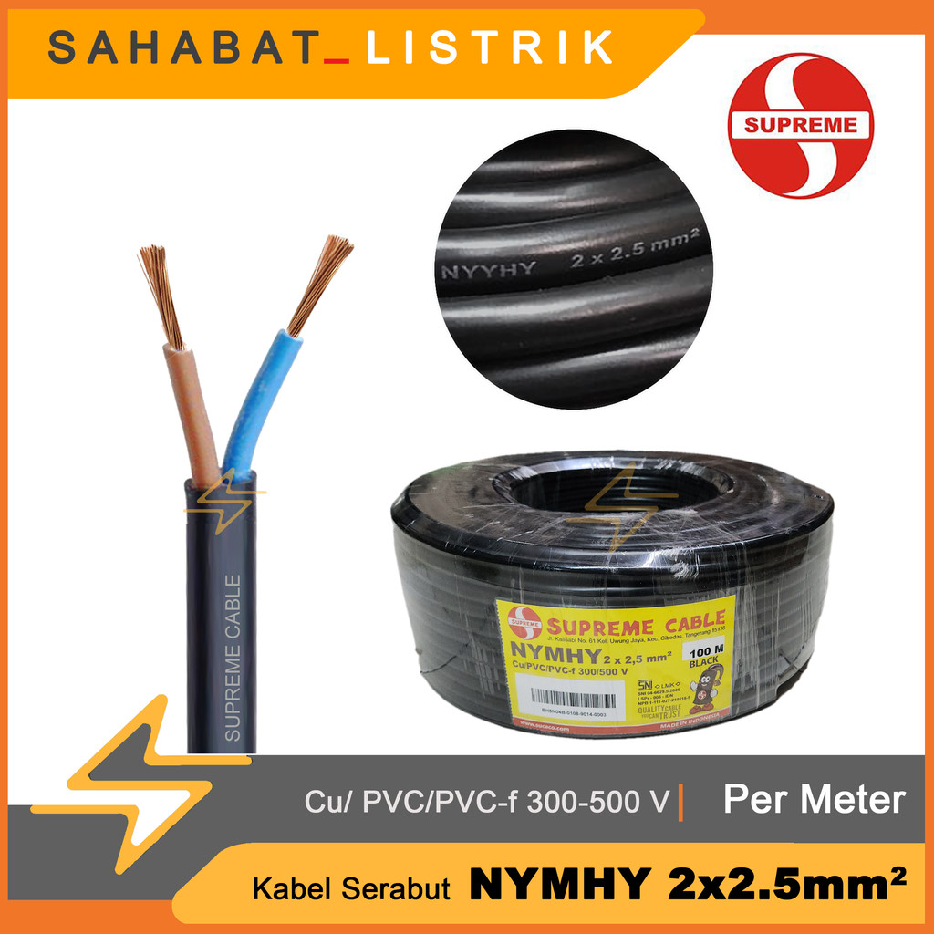 Jual KABEL SERABUT SUPREME NYYHY / NYMHY BLACK 2X2.5 2X2,5 METERAN | Shopee Indonesia