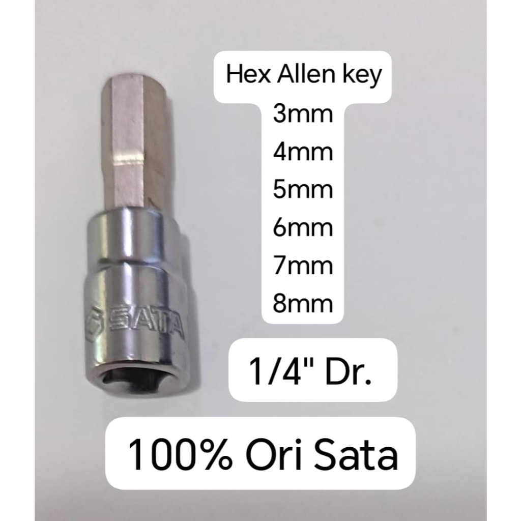 Jual SATA 21201-21206 Mata Socket Sok Hex 1/4" Drive 3 4 5 6 7 8 mm ...