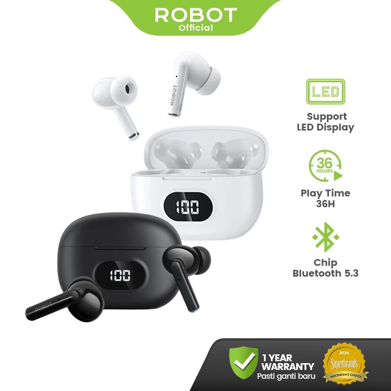 Jual ROBOT True Wireless Earbuds TWS Bluetooth 5.3 Deep Bass Smart ...