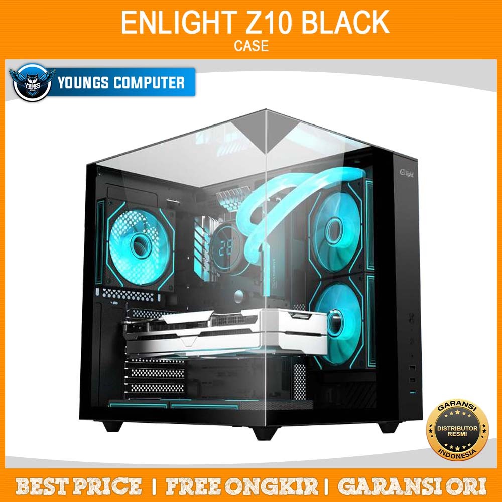 Jual CASE ENLIGHT Z10 BLACK + 3 Fan ATX 3 Side Temper Glass Casing PC ...