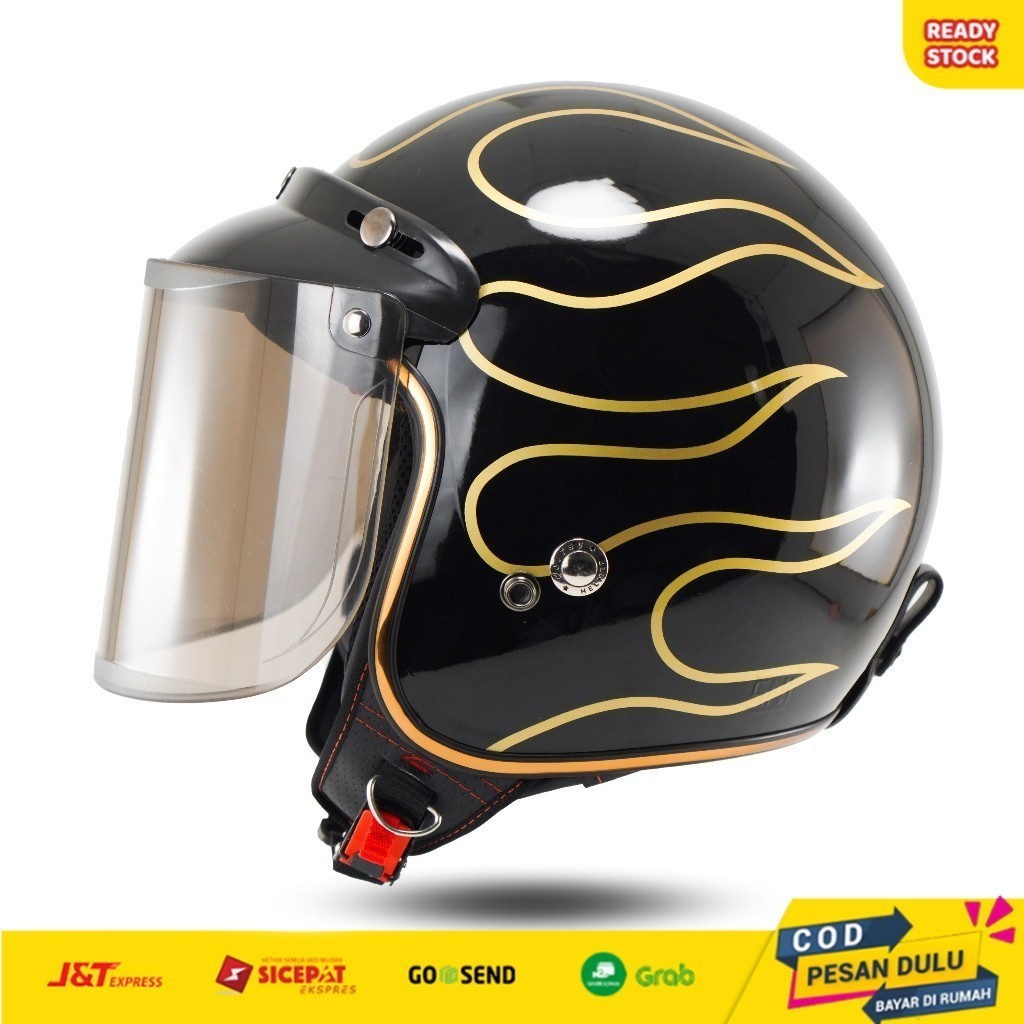 Jual Jitsu Helm Bogo Retro Premium Motif Api Fuego SNI Premium | Shopee ...