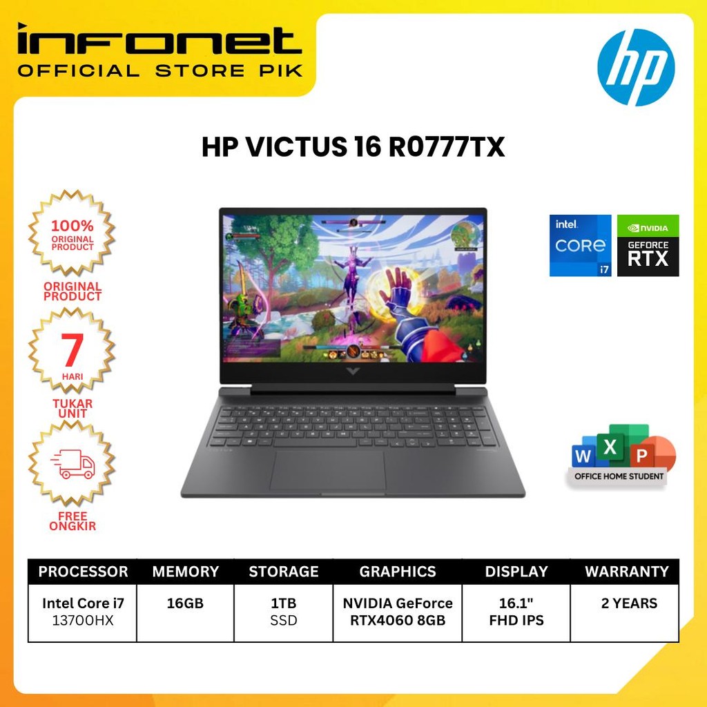 Jual HP VICTUS 16 R0777TX I7 13700HX 16GB 1TB SSD RTX4060 16.1" FHD IPS ...