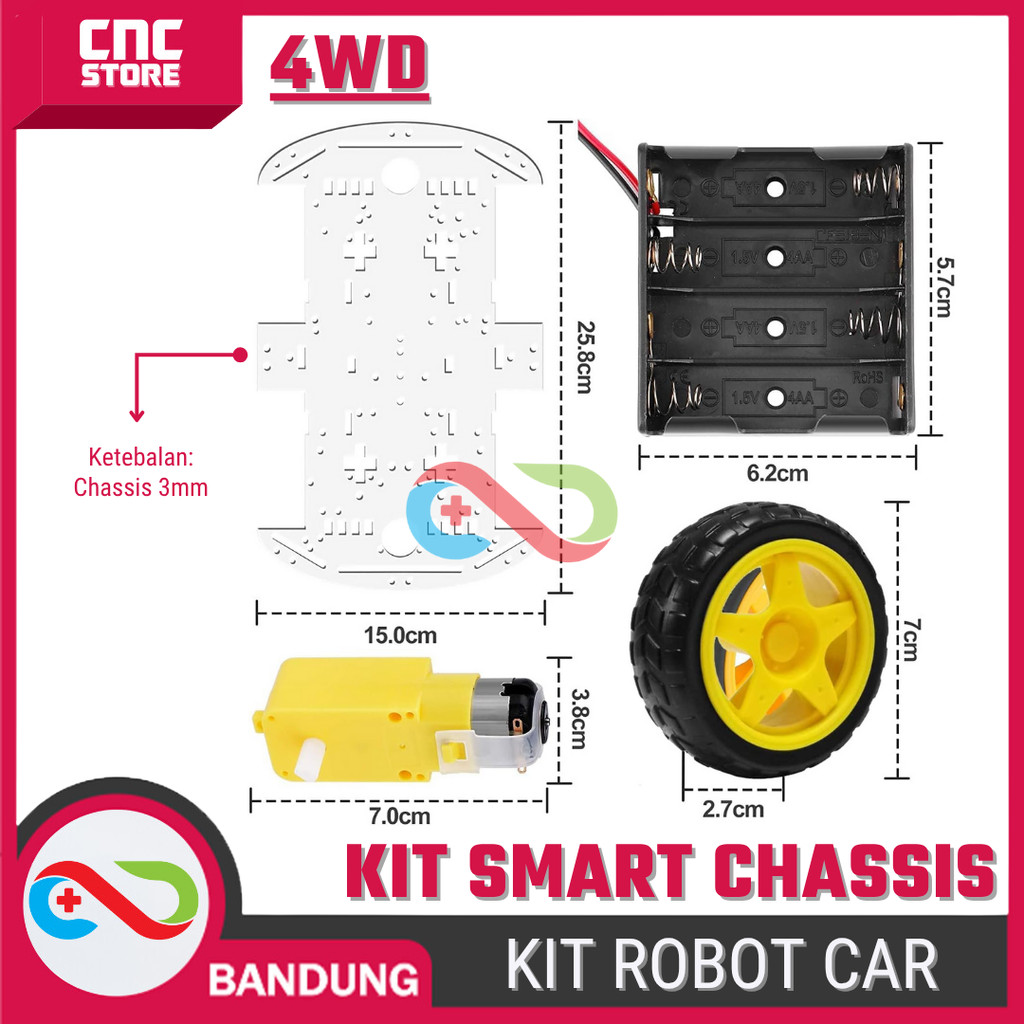 Jual NEW PRODUCT KIT SMART CHASSIS 4WD ROBOT CAR MOBIL KOMPATIBEL DENGAN ARDUINO DAN RASPBERRY ...