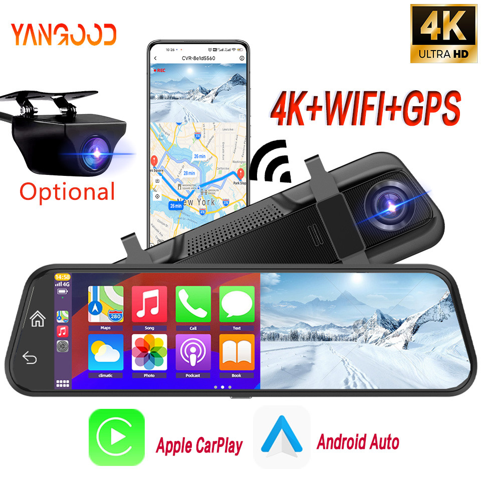 Jual 10 Inch 4K WIFI Car Dvr Mirror Carplay Android Auto Dashcam Video ...