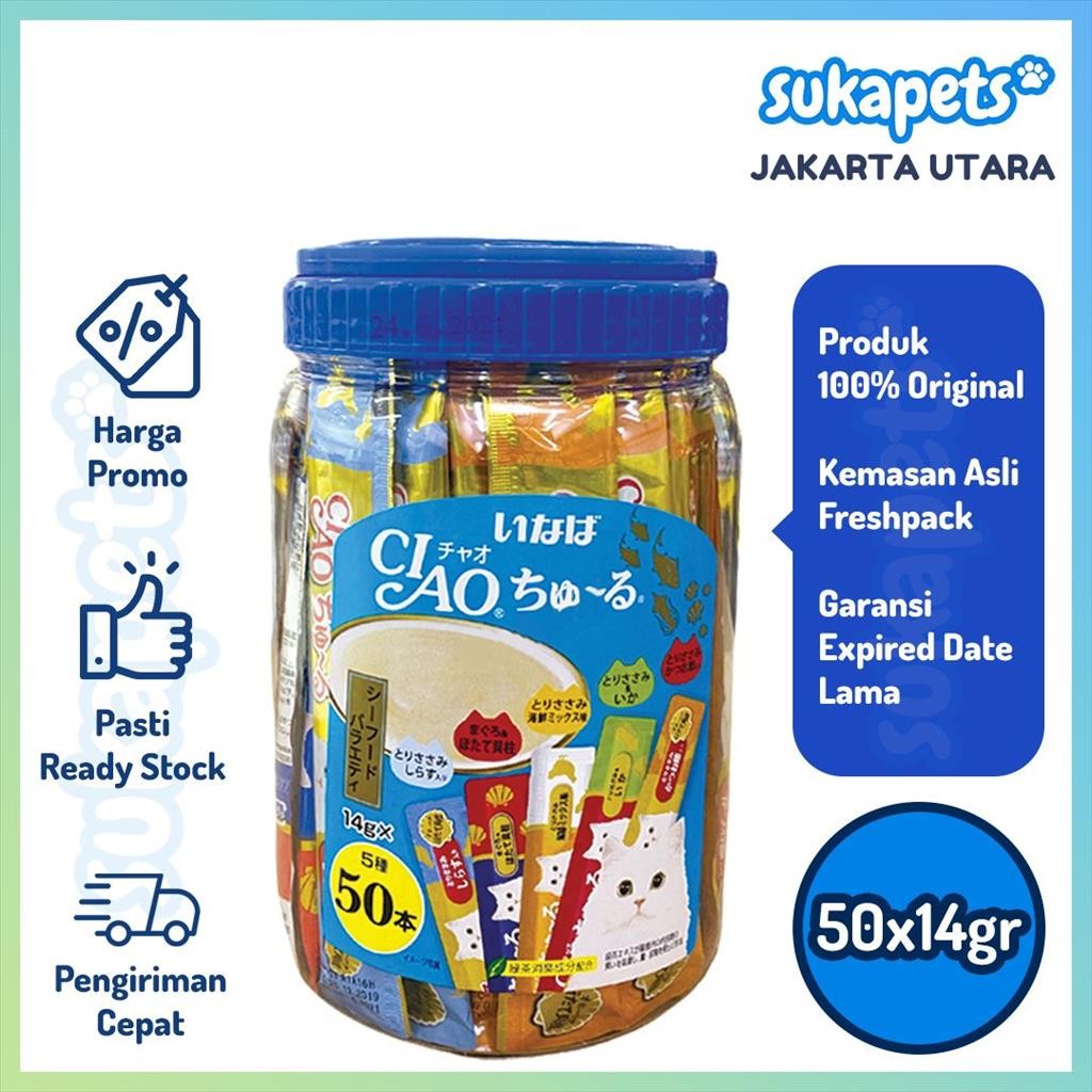 Jual Ciao Churu Toples Snack Kucing Seafood Variety Pack 50x14gr | Shopee Indonesia