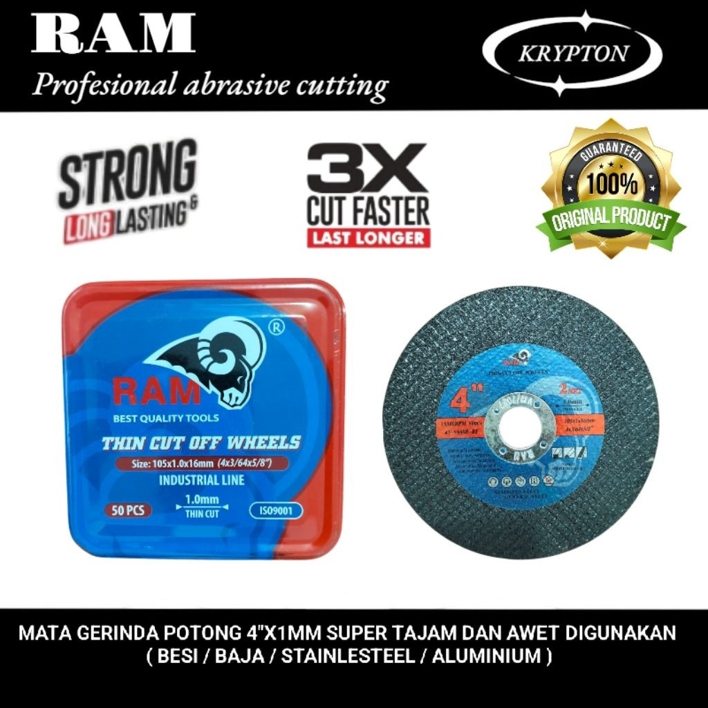Jual RAM Mata Gerinda potong 4"x1mm super tajam dan awet ( besi / baja / stainlesteel ) kayla ...