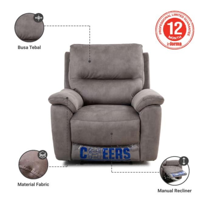 Jual CHEERS - Sofa Recliner 1 3 Seat Sofa Fabric Premium Quality ...
