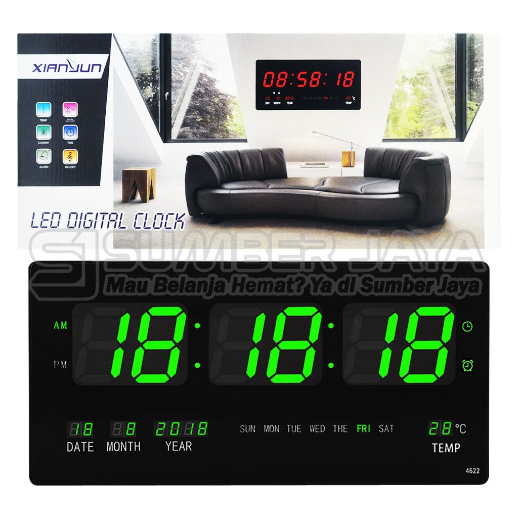 Jual JL-4622 Merah Jam LED Dinding Meja Layar Digital Clock Wall 46 cm ...