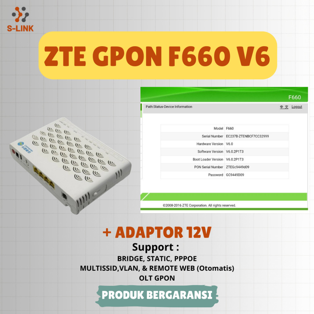 Jual ONT GPON ZTE F660 V6 DENGAN ADAPTOR | Shopee Indonesia
