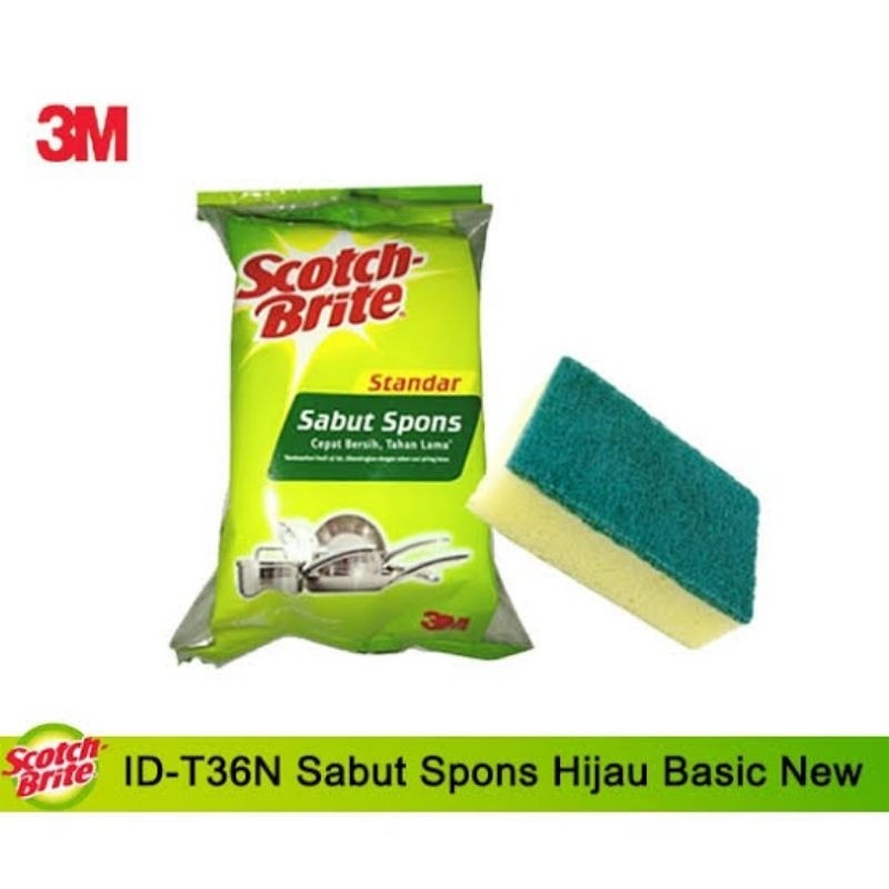 Jual SCOTCH-BRITE SPONS HIJAU T-36 CUCI PIRING DAYA GOSOK KUAT BASIC ...