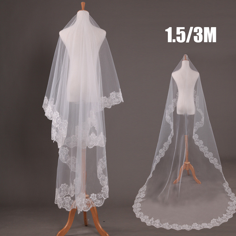 Jual Altar Veil / Wedding Bridal Veil / 3M Long Single Slayer Lace Veil ...