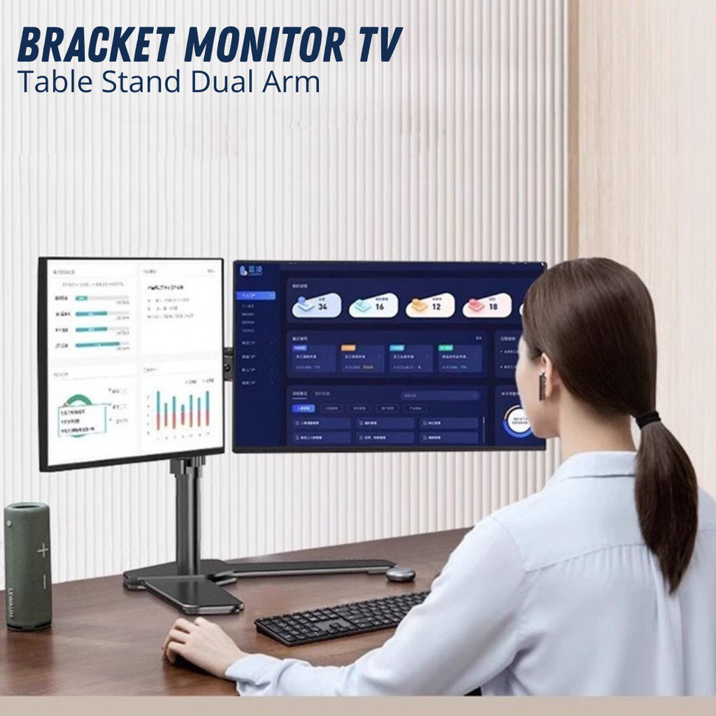 Jual WEARSO Bracket Monitor TV Table Stand Dual Arm VESA 100 x 100 10 ...