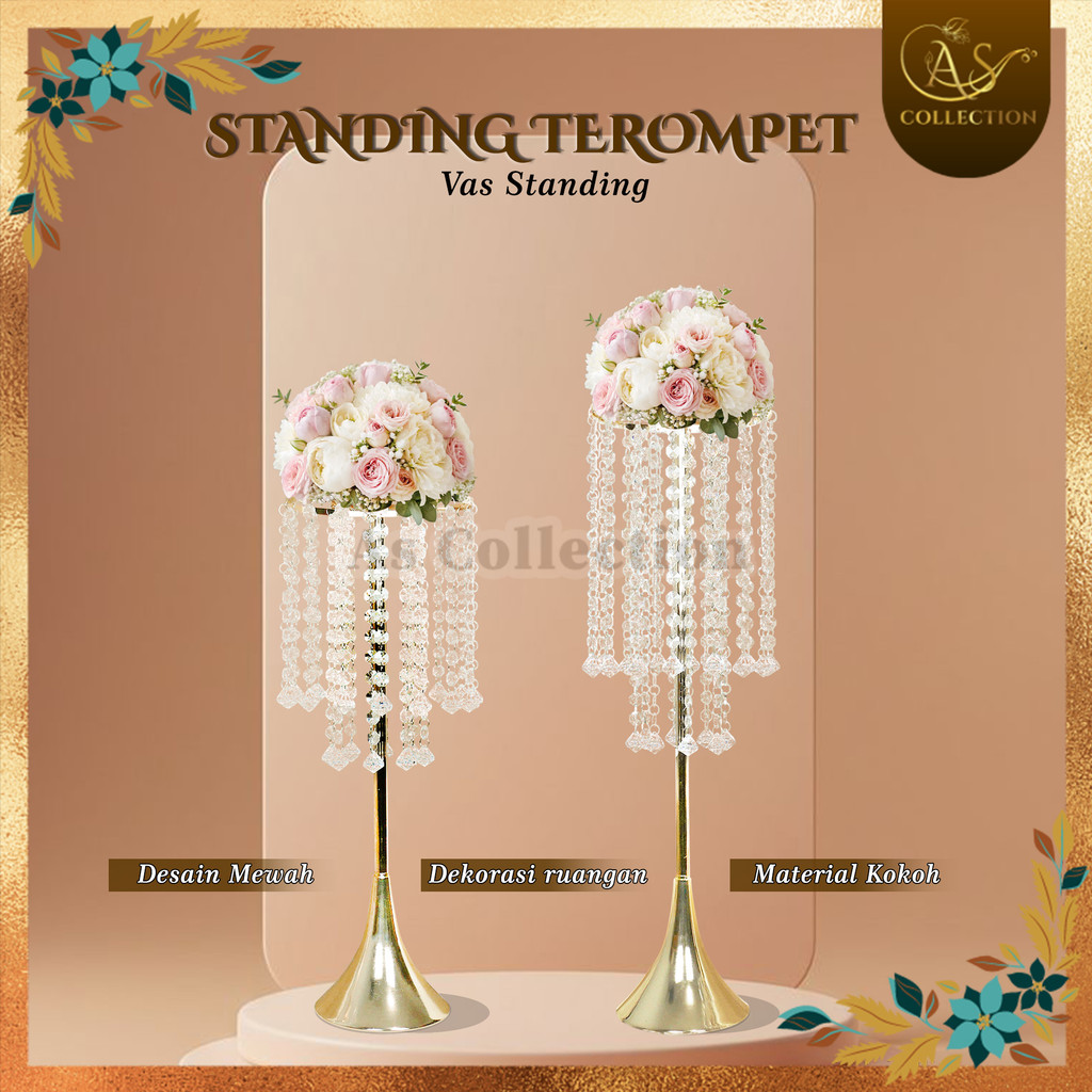 Jual (ASCOLLECTION) VAS BUNGA KRISTAL GOLD STANDING TEROMPET MEWAH ...