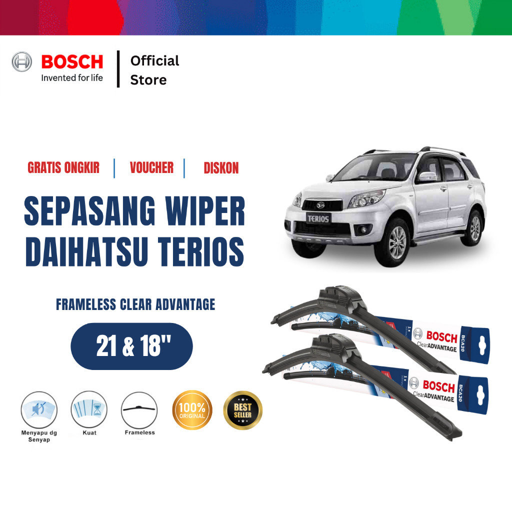 Jual Bosch Sepasang Wiper Kaca Mobil Daihatsu Terios Frameless Clear Advantage 21 dan 18 Inci ...
