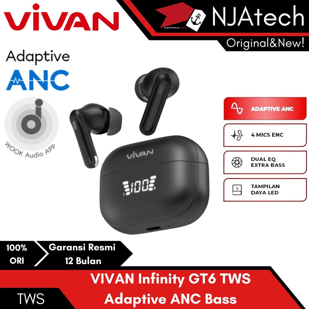 Jual VIVAN TWS Adaptive ANC ENC Infinity GT6 Dual EQ Bass Gaming Mode ...