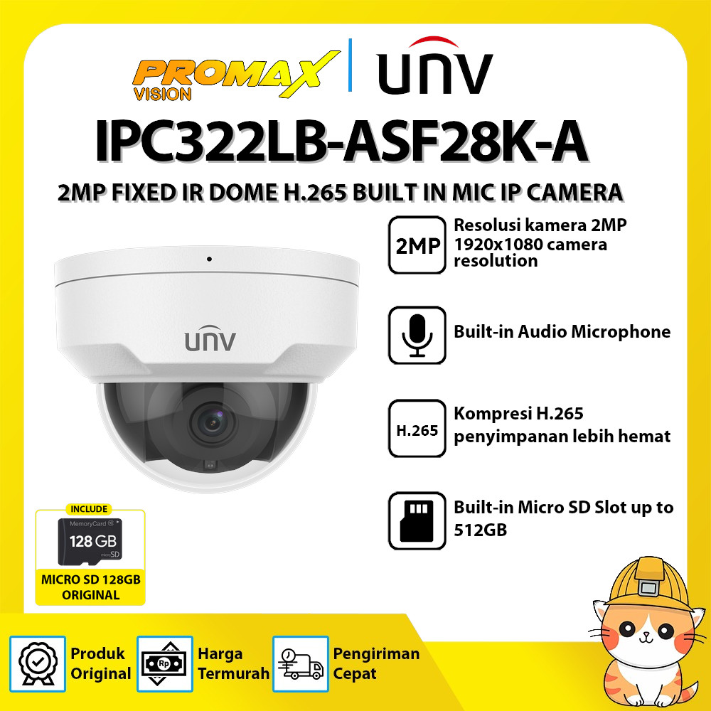 Jual UNV IPC322LB-ASF28K-A 2MP FIXED IR DOME H.265 BUILT IN MIC IP CAMERA FREE MICRO SD 128GB ...