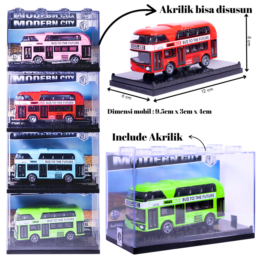 Jual Diecast Miniatur London Bus Bis Mainan dengan kemasan akrilik ...