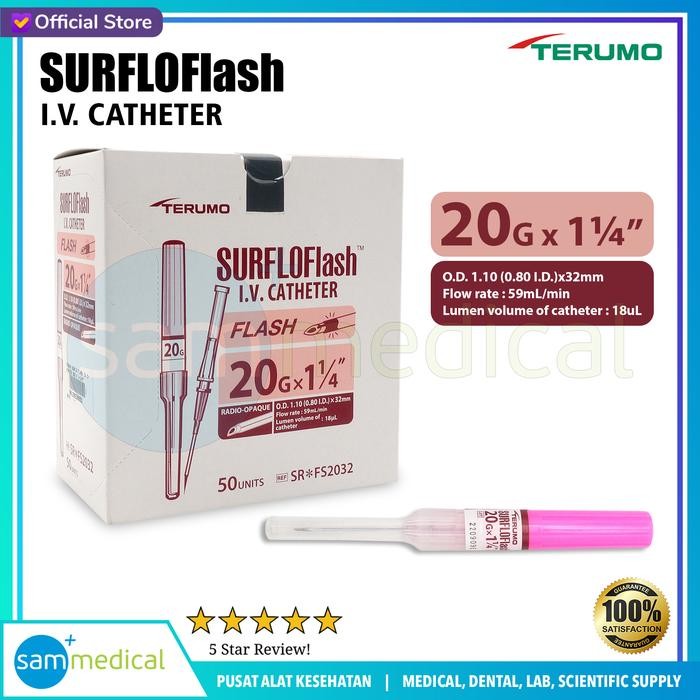 Jual Terumo Surflo Flash IV Catheter / Jarum Infus 20G x 1 1/4" @PCS ...