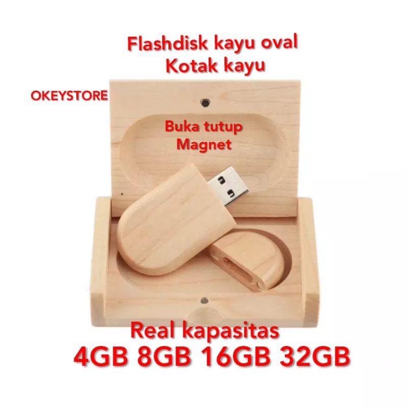 Jual FLASHDISK 4GB 8GB 16GB 32GB KAYU OVAL + BOX KAYU UPSLIDE REAL ...