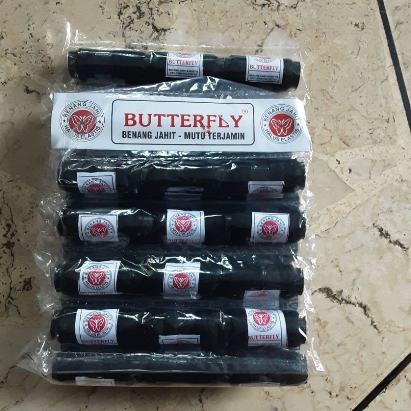 Jual BENANG JAHIT BUTTERFLY WARNA WARNI | HITAM | PUTIH RENTENGAN ISI ...