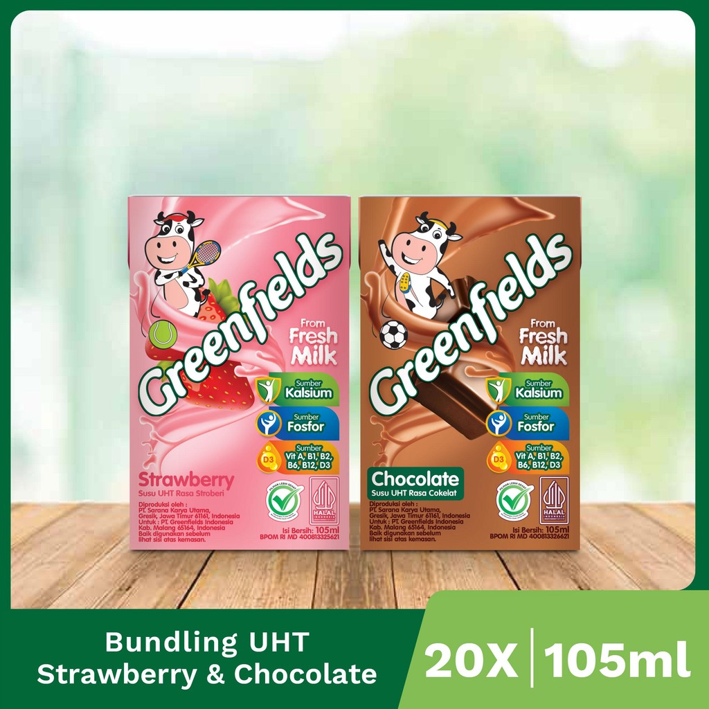 Jual Susu Greenfields UHT Strawberry & Chocolate 105mL x 20psc | Shopee Indonesia