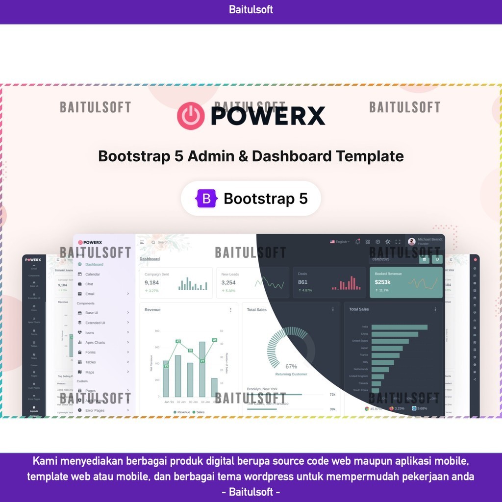 Jual WEB TEMPLATE POWERX - BOOTSTRAP 5 ADMIN & DASHBOARD UI KIT D2389 BAITULSOFT | Shopee Indonesia