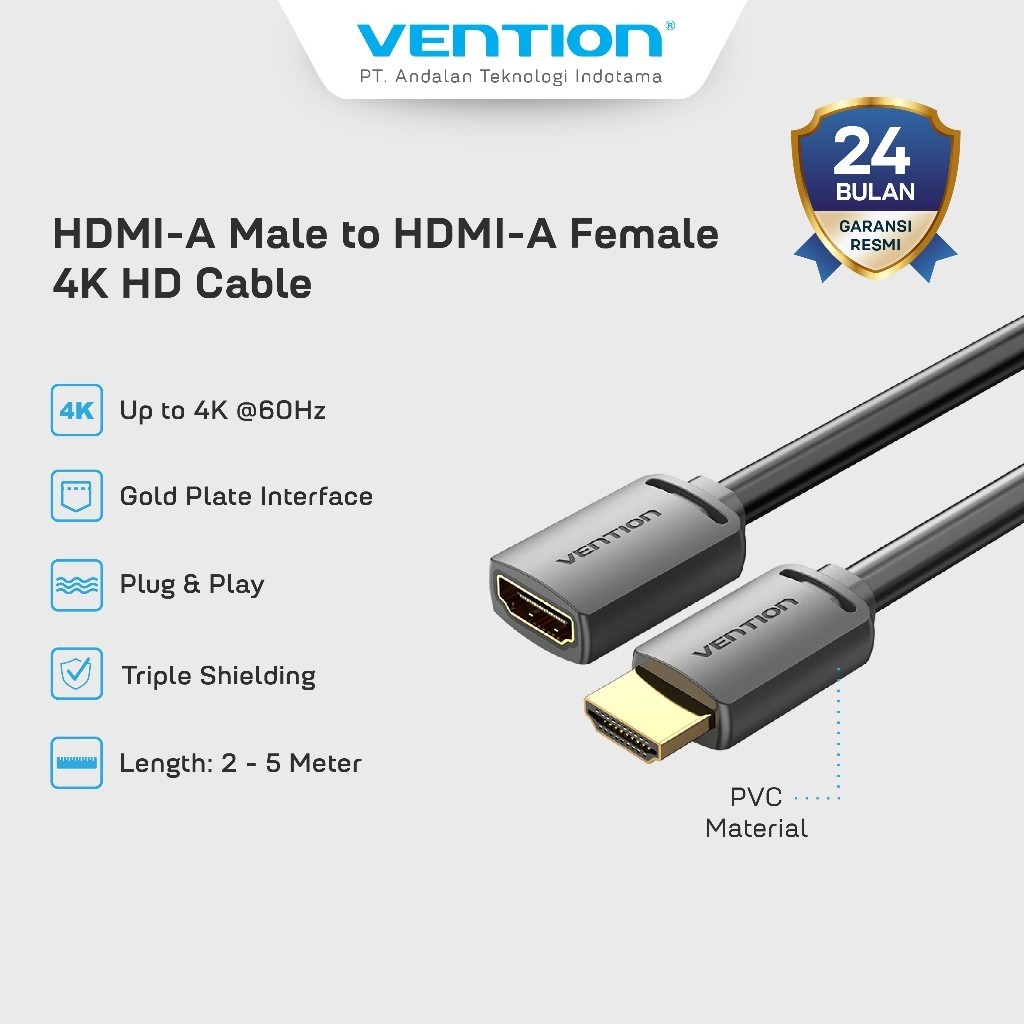 Jual Vention Kabel Extension HDMI-A Male to HDMI-A Female 4K HD 60Hz HDR ARC Cable PVC Type 50CM ...