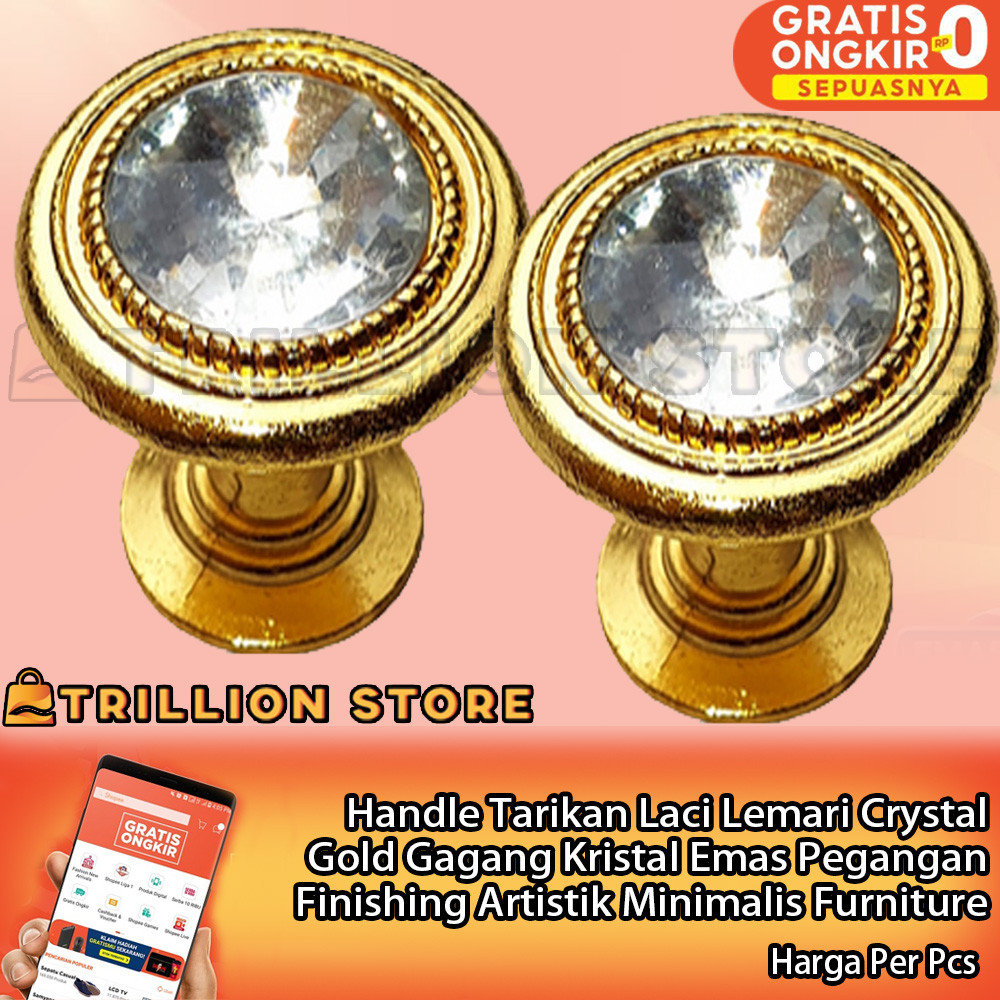 Jual Handle Tarikan Laci Lemari Crystal Gold Gagang Unik Kristal Drawer ...