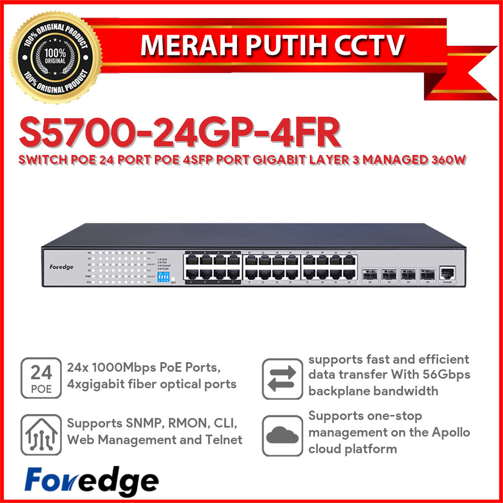 Jual FOREDGE S5700-24GP-4FR SWITCH POE 24 PORT POE 4SFP PORT GIGABIT ...