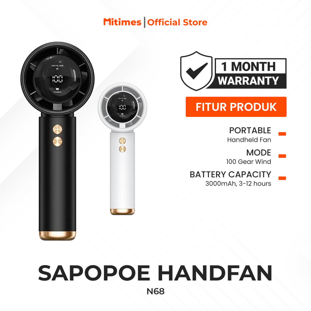 Jual Sapopoe Handheld Fan N68 | Portable Handheld Fan | Kipas Angin Genggam | 3000mAh with 100 ...